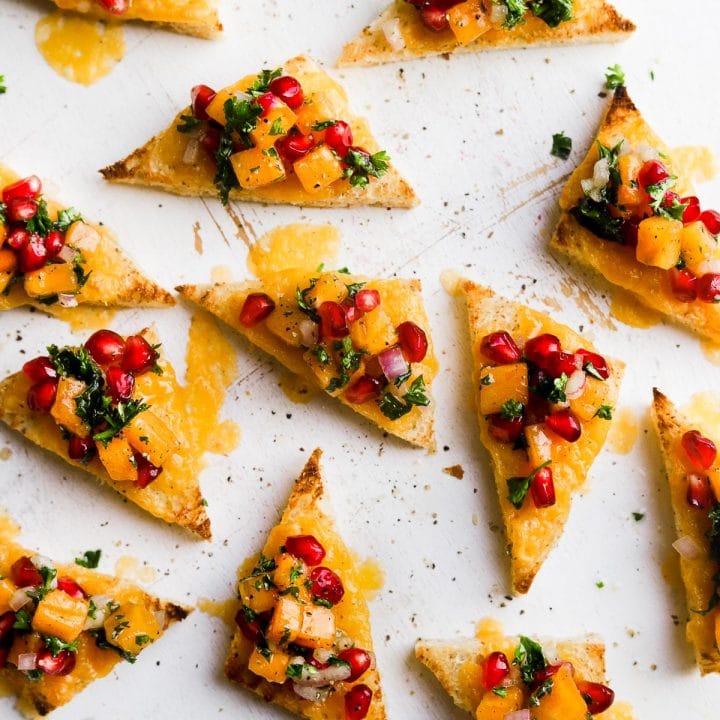 Holiday Toast with Cheddar and Pomegranate (easy appetizer, gluten-free)